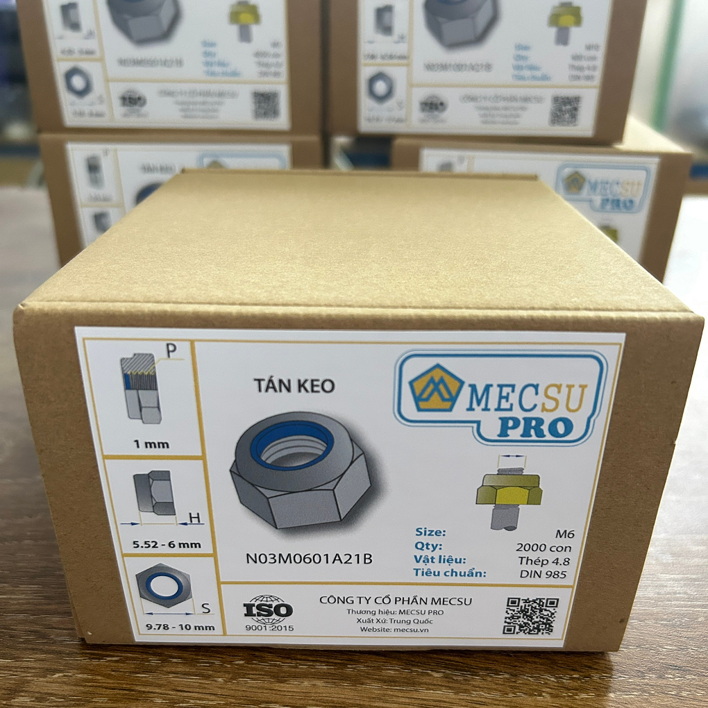 Hộp Tán Keo Thép Mạ Kẽm 4.8 DIN985 M6 (2000 Pcs/Hộp) | Mecsu.vn