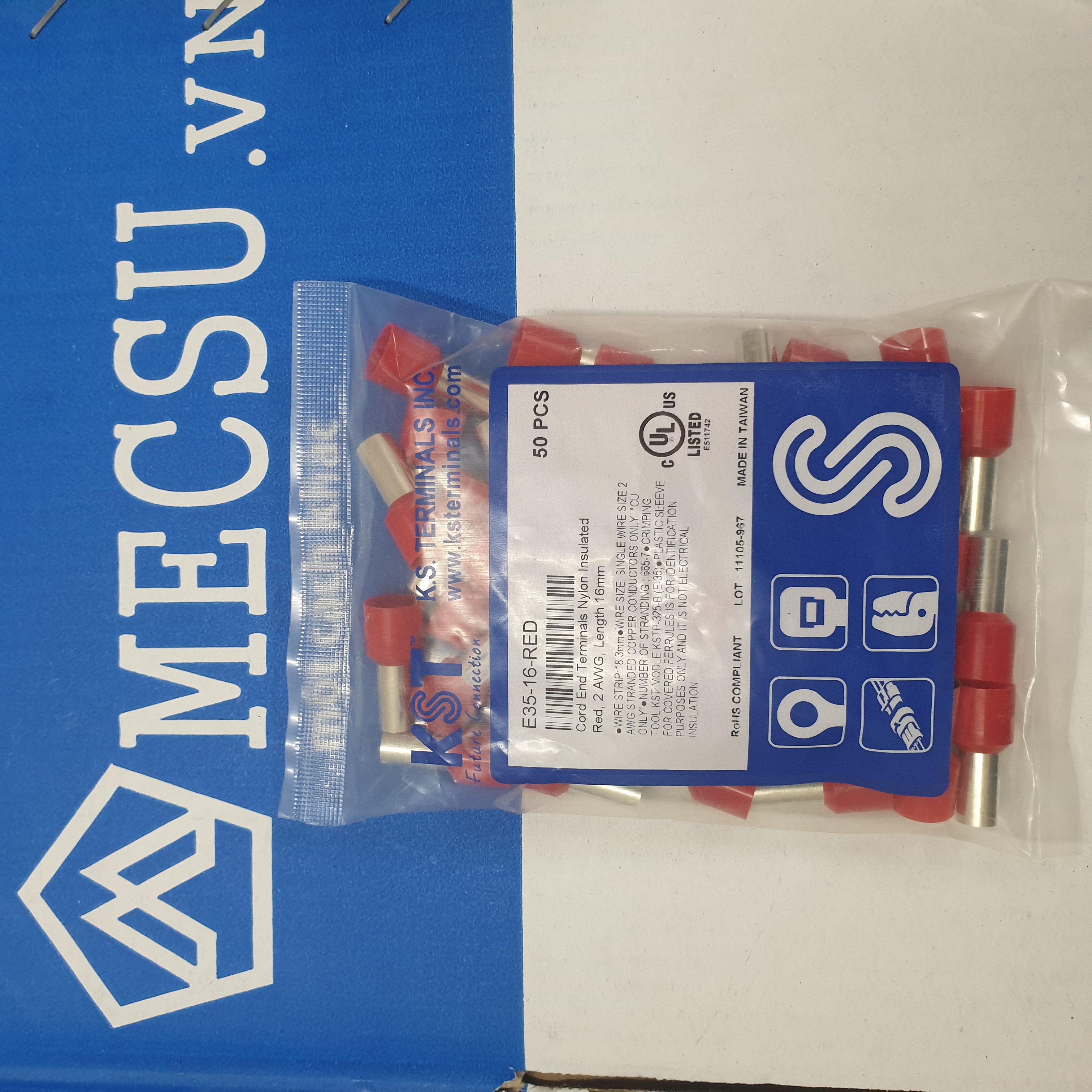 Đầu Cosse Pin Rỗng Bọc Nhựa 35 mm2 KST Màu đỏ E35-16 | Mecsu.vn