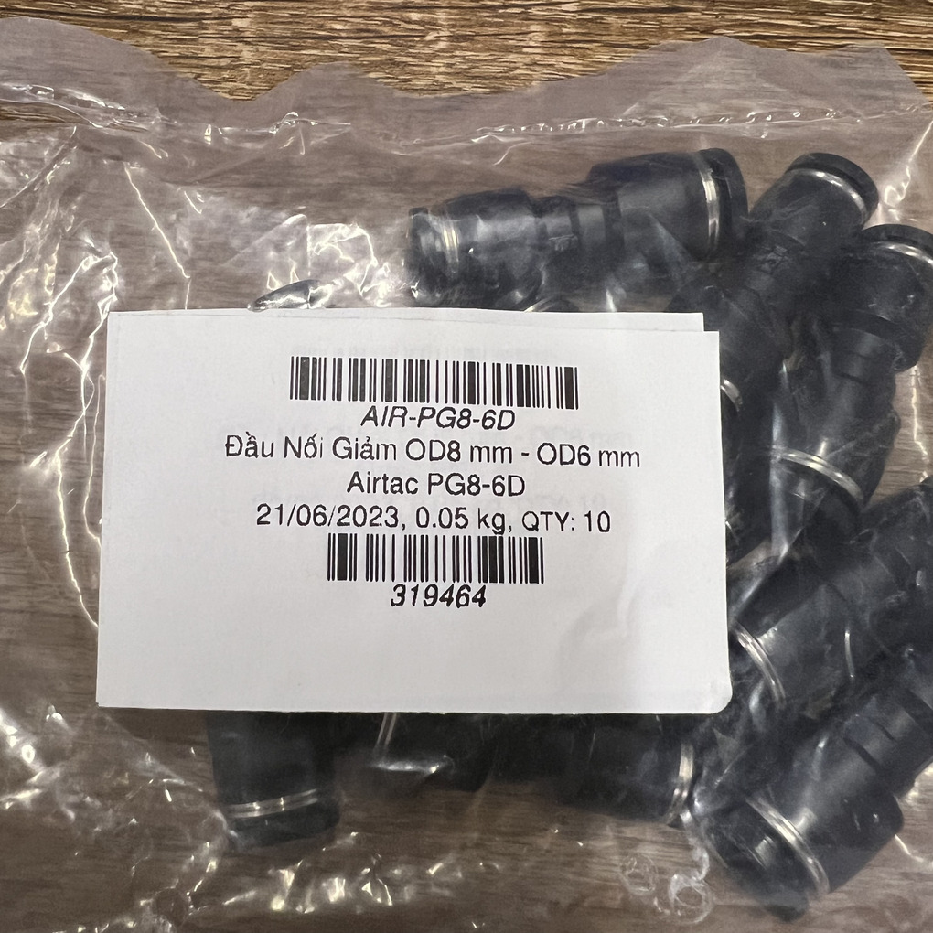 Đầu Nối Giảm Thẳng Khí Nén Phi 8 - 6 mm Đen Airtac PG8-6D | Mecsu.vn
