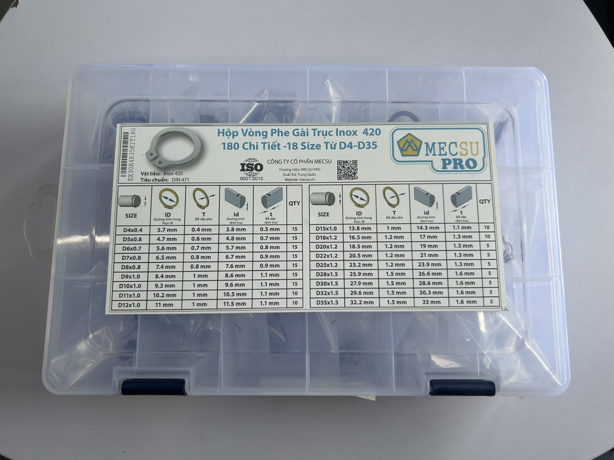 Hộp Vòng Phe Gài Trục Inox 420 DIN471 180 Chi Tiết 18 Size Từ D4-D35 ...