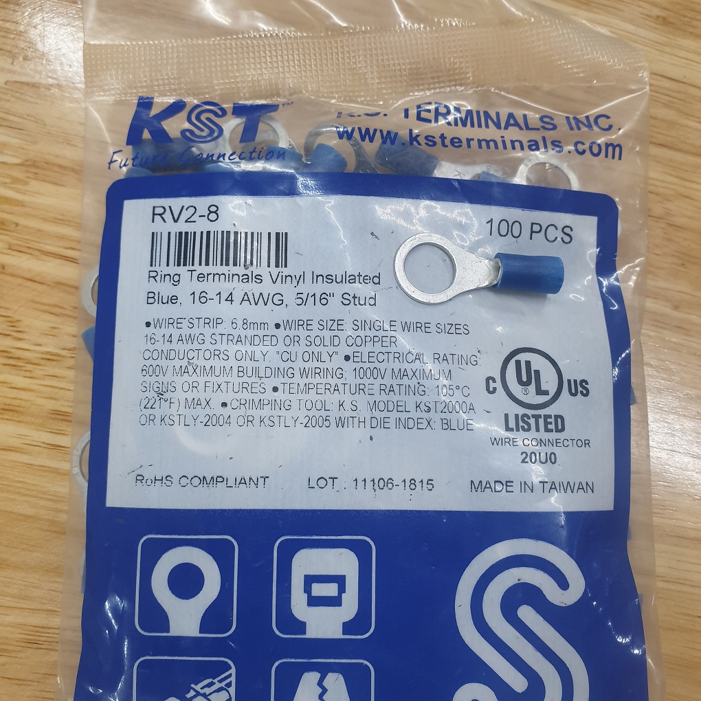 Đầu Cosse Tròn Cách Điện 1.5-2.5 mm2 KST Màu Xanh Dương RV2-8 | Mecsu.vn