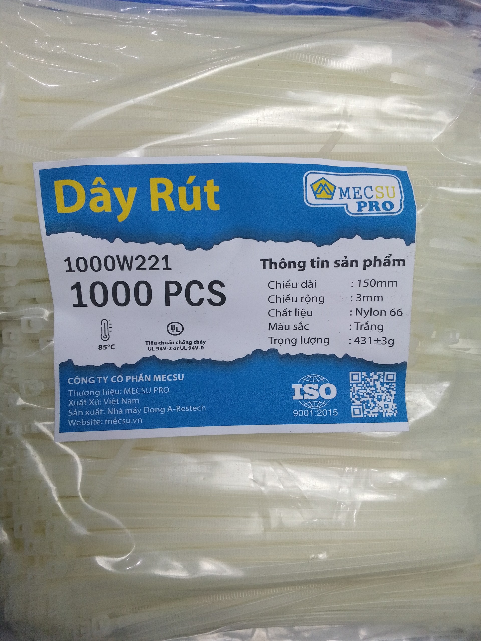 [Ngừng Kinh Doanh]Dây Rút Nhựa Màu Trắng Mecsu Pro 150x3 mm (1000 Sợi ...