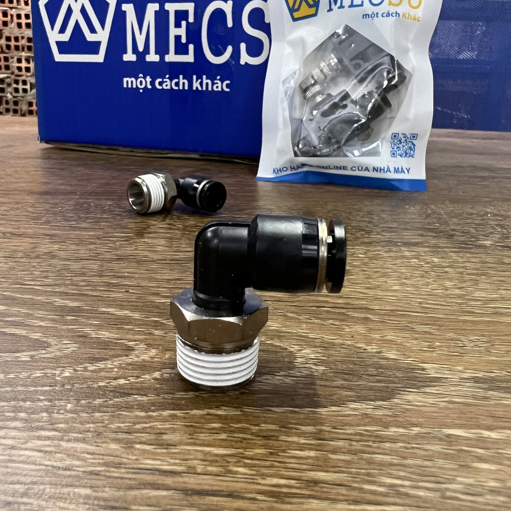 Đầu Nối Khí Cong Ren Ngoài Phi 8 mm - PT3/8 Đen Airtac PL803D | Mecsu.vn