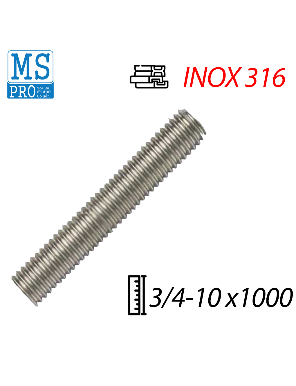 Ty Ren Inox 316 UNC 3/4-10 x 1000 | Mecsu.vn