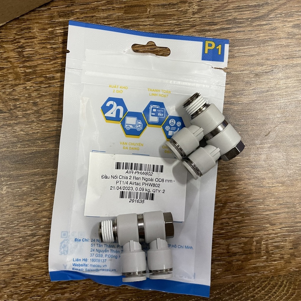 Đầu Nối Chia 2 Ren Ngoài OD8 mm - PT1/4 Xám Airtac PHW802 | Mecsu.vn