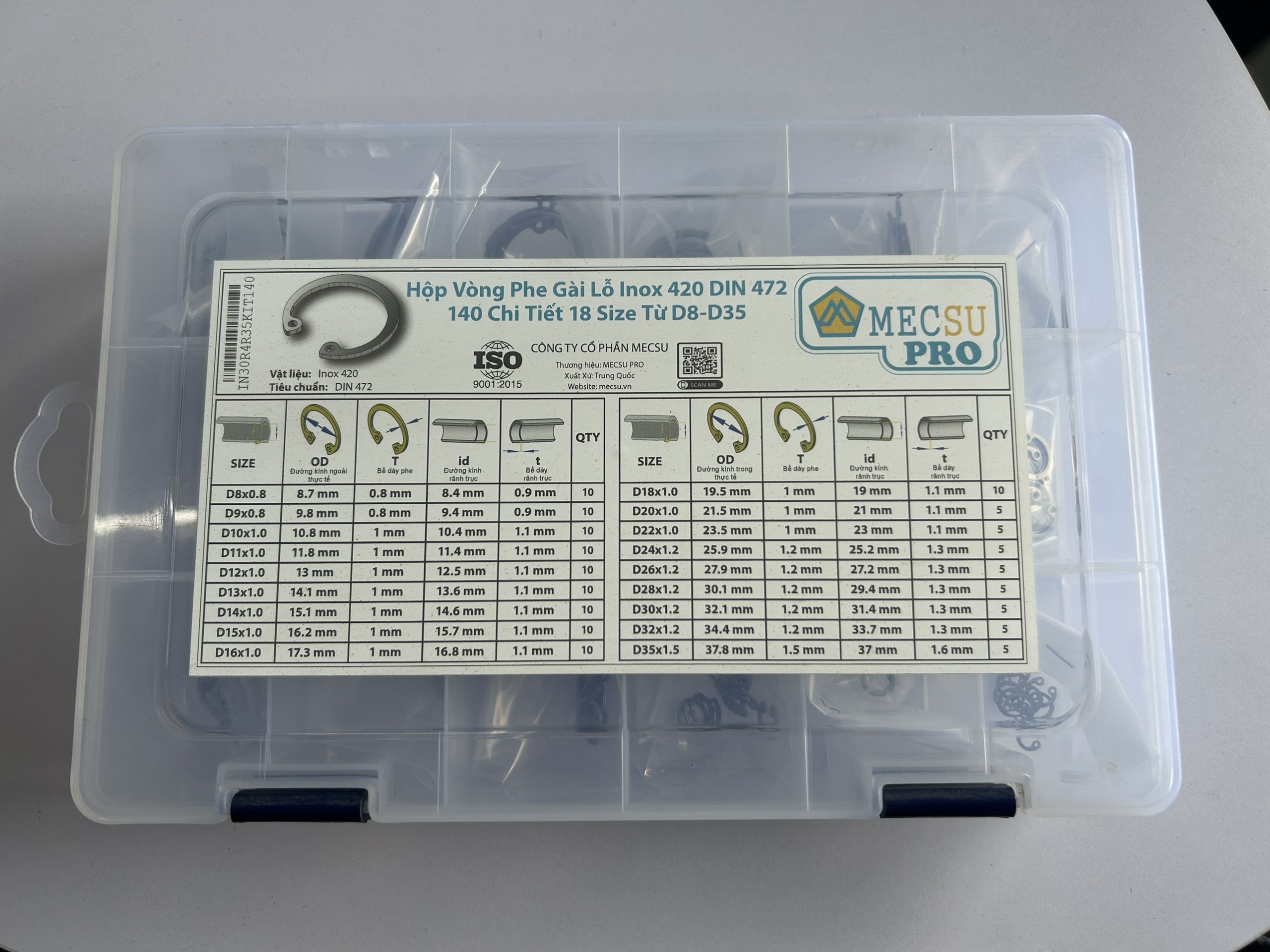 Hộp Vòng Phe Gài Lỗ Inox 420 DIN472 140 Chi Tiết 18 Size Từ D8-D35 ...