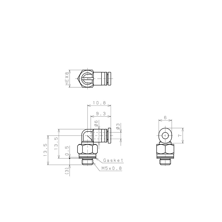 Đầu Nối Nhanh Khí Nén Dạng Cong 90° Ren Ngoài Pisco PL3-M5MEG | Mecsu.vn