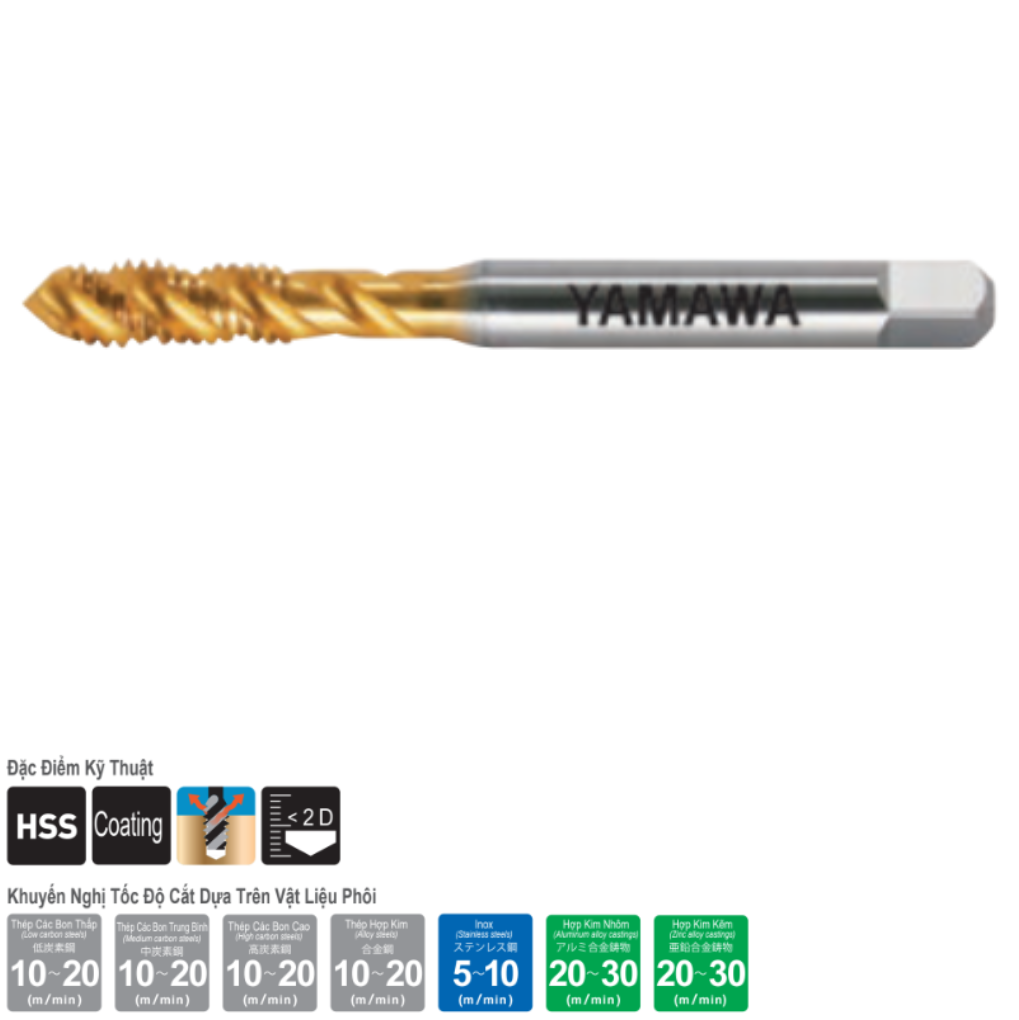 Mũi Taro Xoắn P2 M3x0.5 YAMAWA VSAPQ3.0G | Mecsu.vn