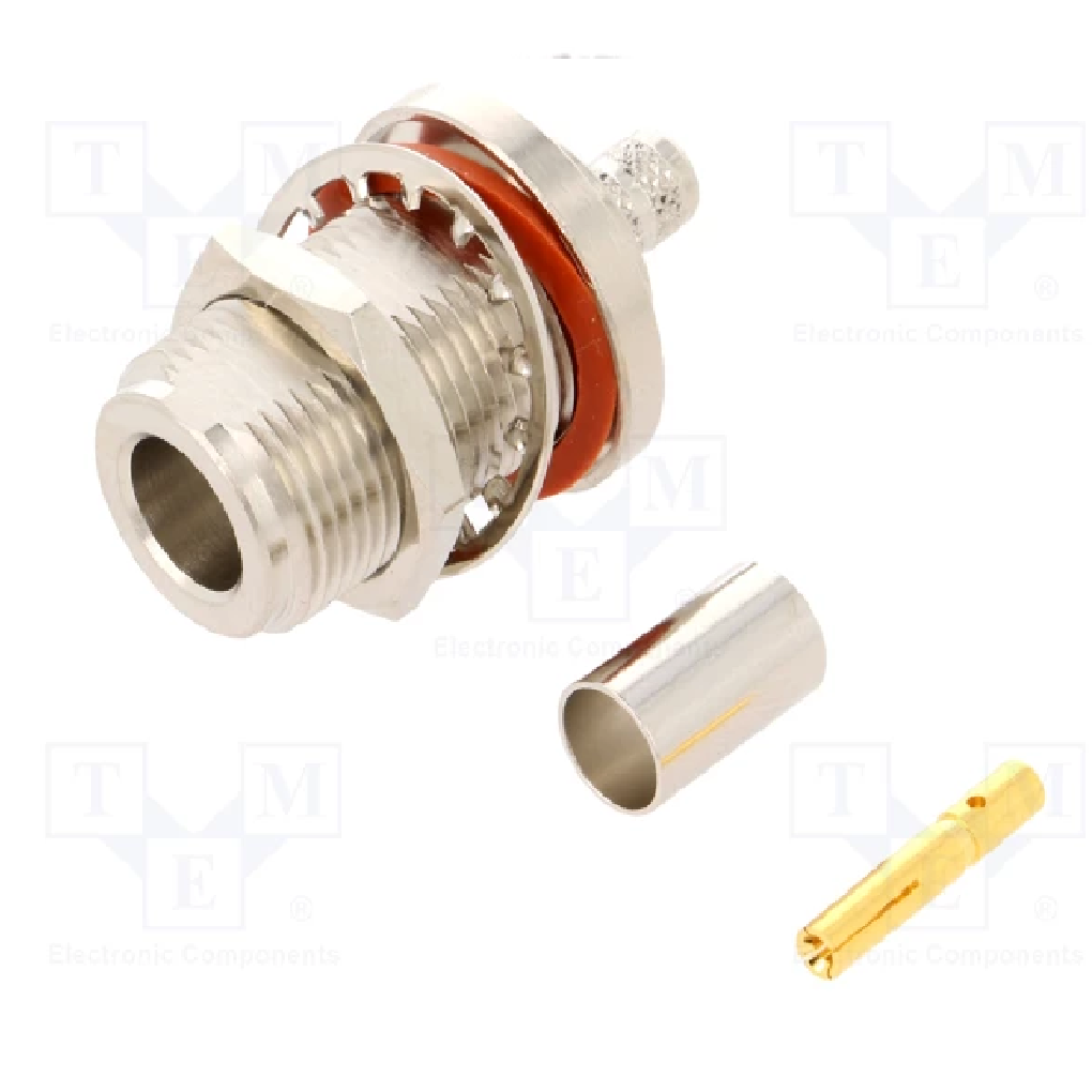 Socket; N; female; straight; 50Ω; crimped; for panel mounting; PTFE ...