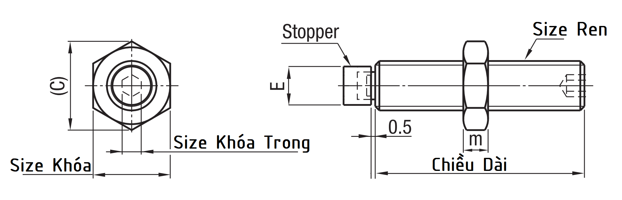 Stopper Bolts Straight Type – Coarse SPUS6-40 – TECH A.N.C