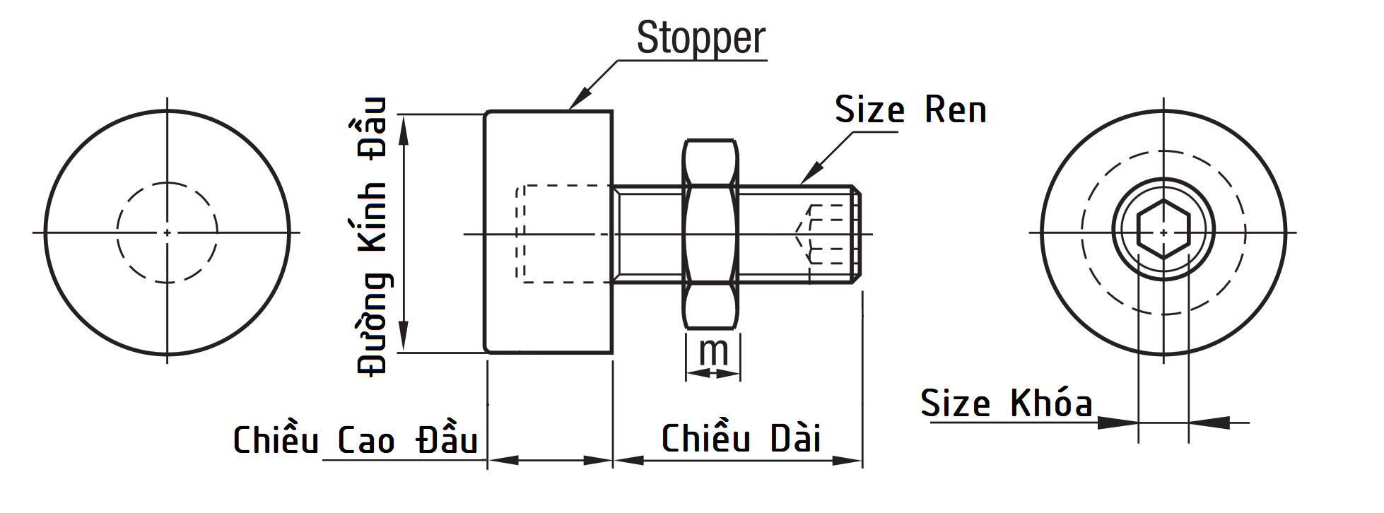 Stopper Bolt - Tip Hex Socket Urethane Type - Coarse - Screw Spherical ...