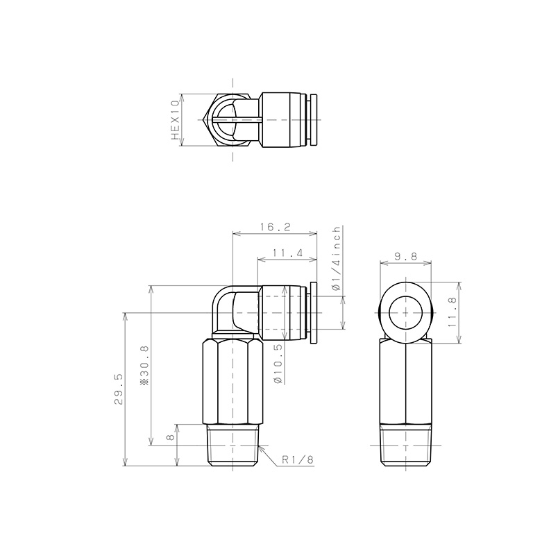 Đầu Nối Nhanh Khí Nén Dạng Cong 90° Ren Ngoài (Dài) Pisco PLL1/4-01M | Mecsu.vn
