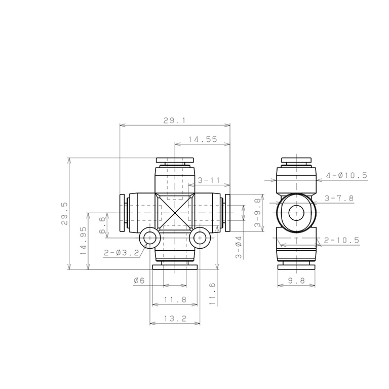 Đầu Nối Nhanh Khí Nén Ngã 4 Dạng Nối Giảm Pisco PZC6-4M | Mecsu.vn