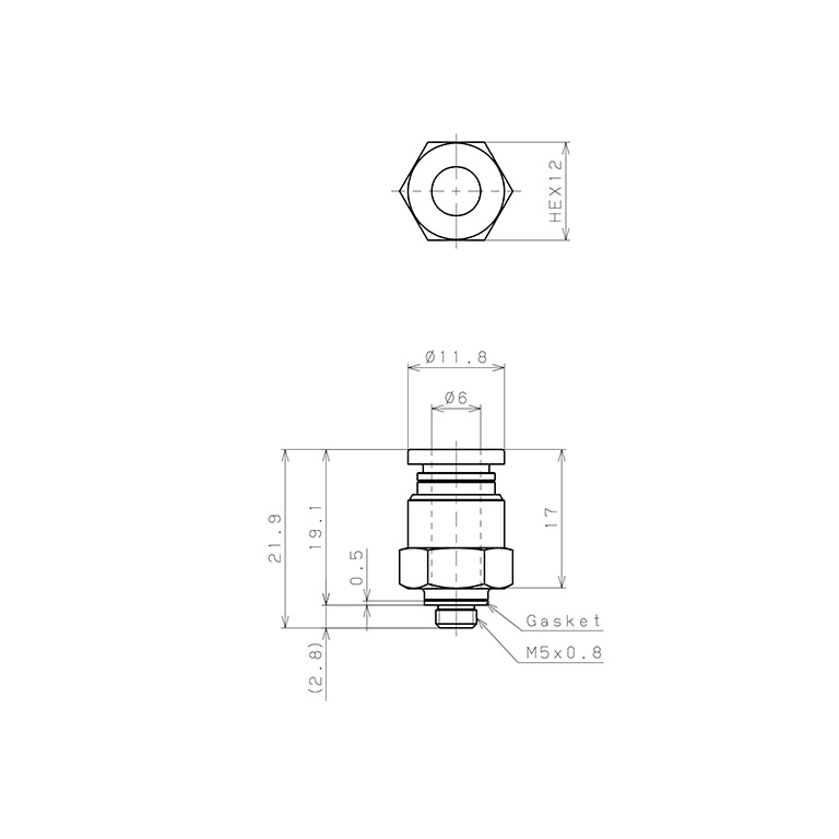 Đầu Nối Nhanh Khí Nén Dạng Thẳng Thân Lục Giác Ren Ngoài Pisco PC6-M5W | Mecsu.vn