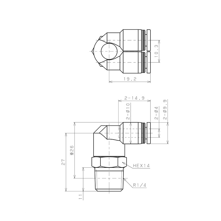 Đầu Nối Nhanh Khí Nén Hai Nhánh Cong 90° Ren Ngoài Pisco PAX4-02W | Mecsu.vn